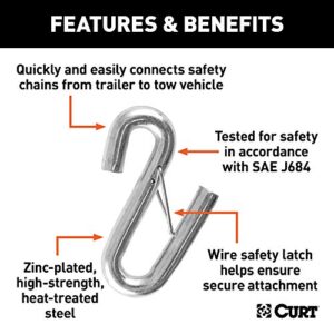 CURT 81830 17/32-Inch Certified Trailer Safety Chain S-Hook with Latch, 7,600 lbs