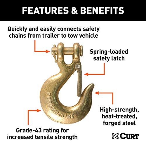 CURT 81550 5/16-Inch Forged Steel Clevis Slip Hook with Safety Latch, 14,000 lbs, 3/4-In Opening, 5/16" Pin