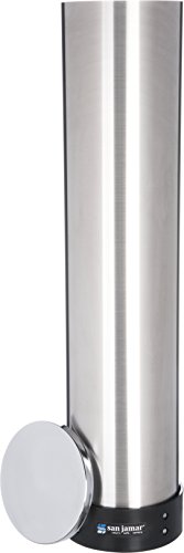 San Jamar C3500P Stainless Steel Pull Type Beverage Cup Dispenser, Fits 32oz to 46oz Cup Size, 4" to 4-7/8" Rim, 23-1/2" Tube Length