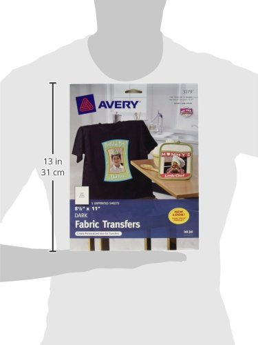 Avery Printable Heat Transfer Paper for Dark Fabrics, 8.5" x 11", Inkjet Printer, 5 Iron On Transfers (3279)