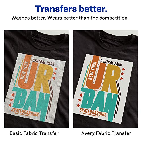 Avery Printable Heat Transfer Paper for Dark Fabrics, 8.5" x 11", Inkjet Printer, 5 Iron On Transfers (3279)