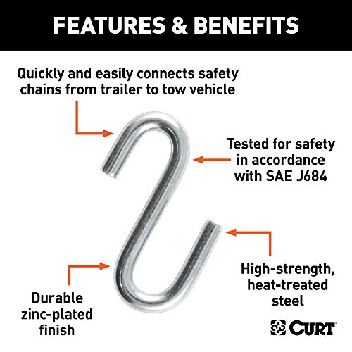 CURT 81260 3/8-Inch Certified Trailer Safety Chain S-Hook, 2,000 lbs