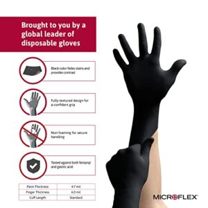 Microflex MidKnight MK-296 Disposable Nitrile Gloves for Automotive, Law Enforcement w/ Full Texture - X-Large, Black (Box of 100)