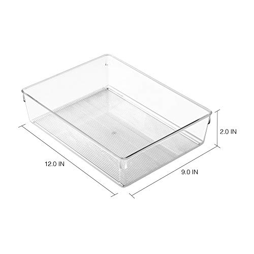 iDesign Linus Plastic Dresser and Vanity Organizer, Storage Bin for Bathroom, Bedroom, Office, Craft Room, Fridge, Freezer, Pantry, 12" x 9" x 3" , Clear