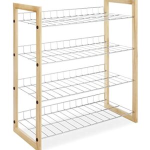 Whitmor 4 Tier Storage Organizer-Natural Wood and Chrome Closet Shelf