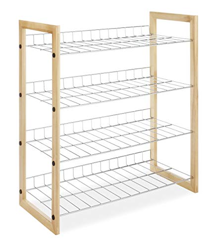 Whitmor 4 Tier Storage Organizer-Natural Wood and Chrome Closet Shelf