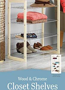 Whitmor 4 Tier Storage Organizer-Natural Wood and Chrome Closet Shelf