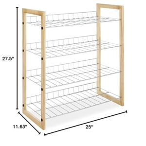 Whitmor 4 Tier Storage Organizer-Natural Wood and Chrome Closet Shelf