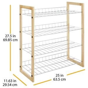 Whitmor 4 Tier Storage Organizer-Natural Wood and Chrome Closet Shelf