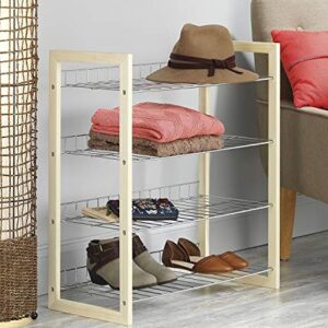 Whitmor 4 Tier Storage Organizer-Natural Wood and Chrome Closet Shelf