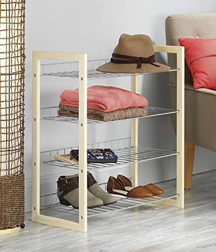 Whitmor 4 Tier Storage Organizer-Natural Wood and Chrome Closet Shelf