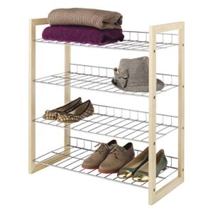 Whitmor 4 Tier Storage Organizer-Natural Wood and Chrome Closet Shelf