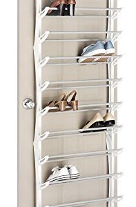 Whitmor Over the Door Shoe Rack, Fold-up Non-slip Bars, 36 Pair, White