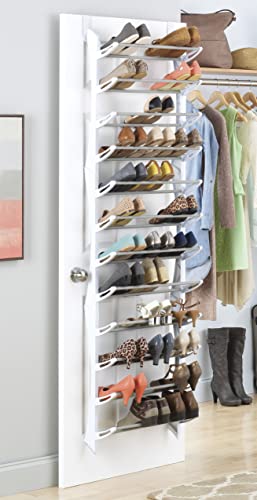 Whitmor Over the Door Shoe Rack, Fold-up Non-slip Bars, 36 Pair, White