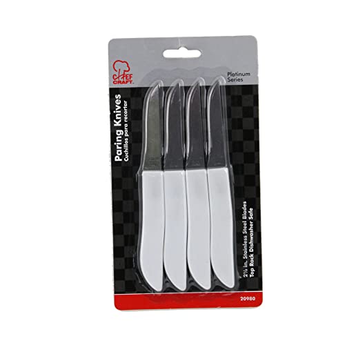 Chef Craft Select Paring Knife Set, 2.5 Inch Blade 6 Inches In Length 4 Piece Set, Stainless Steel/Black