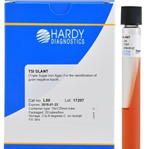 TSI (Triple Sugar Iron) Agar Slant, for The Identification of Enteric Bacteria, 8.0ml, 16x125mm Tube, Order by The Package of 20, by Hardy Diagnostics