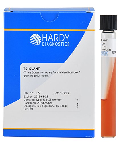 TSI (Triple Sugar Iron) Agar Slant, for The Identification of Enteric Bacteria, 8.0ml, 16x125mm Tube, Order by The Package of 20, by Hardy Diagnostics