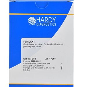 TSI (Triple Sugar Iron) Agar Slant, for The Identification of Enteric Bacteria, 8.0ml, 16x125mm Tube, Order by The Package of 20, by Hardy Diagnostics