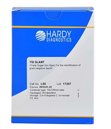 TSI (Triple Sugar Iron) Agar Slant, for The Identification of Enteric Bacteria, 8.0ml, 16x125mm Tube, Order by The Package of 20, by Hardy Diagnostics