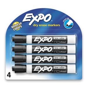 expo 80661 low-odor dry erase markers, chisel tip, black, 4-count