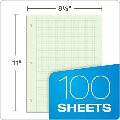 TOPS Engineering Computation Pad, 8-1/2" x 11", Glue Top, 5 x 5 Graph Rule on Back, Green Tint Paper, 3-Hole Punched, 100 Sheets (35500)