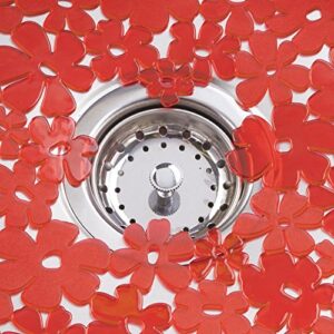 iDesign Blumz Floral BPA-Free Flexible PVC Plastic Large Sink Protector Mat - 16" x 12.5", Red