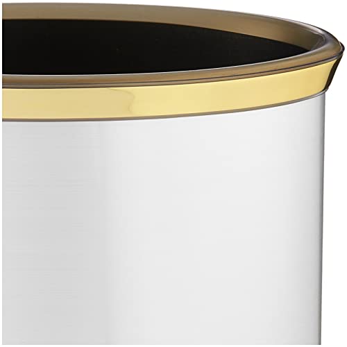 Kraftware Mylar Brushed Chrome/Brass 13-Inch Oval Waste Basket with 3/4-Inch Brushed Brass and Gold Bumper