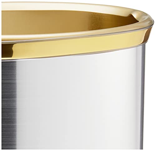 Kraftware Mylar Brushed Chrome/Brass 13-Inch Oval Waste Basket with 3/4-Inch Brushed Brass and Gold Bumper