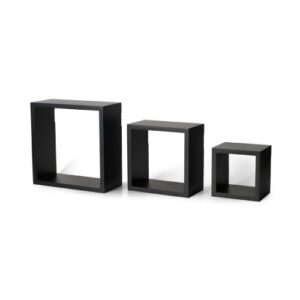 melannco floating wall square cube shelves for bedroom, living room, bathroom, kitchen – wood, set of 3, black