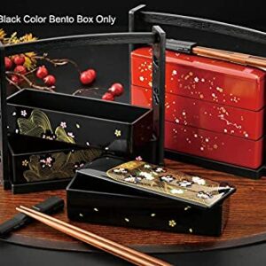 JapanBargain 1951, Japanese Lunch Bento Box Three Tiers with Chopsticks Traditional Plastic Lacquered Sushi Serving Container Sakura Cherry Blossom Pattern, Made in Japan