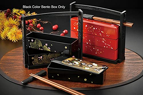 JapanBargain 1951, Japanese Lunch Bento Box Three Tiers with Chopsticks Traditional Plastic Lacquered Sushi Serving Container Sakura Cherry Blossom Pattern, Made in Japan