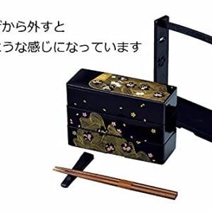 JapanBargain 1951, Japanese Lunch Bento Box Three Tiers with Chopsticks Traditional Plastic Lacquered Sushi Serving Container Sakura Cherry Blossom Pattern, Made in Japan