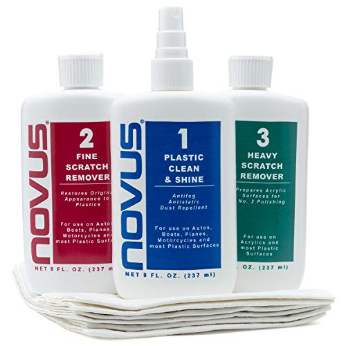 NOVUS-PK1-8OZ-PM, Plastic Clean & Shine #1, Fine Scratch Remover #2, Heavy Scratch Remover #3, and Extra Polish Mates Pack, 8 Ounce Bottles