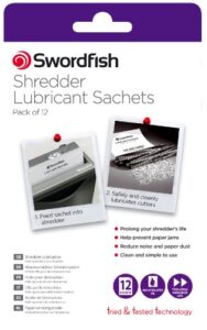 swordfish shredder oil lubrication sachets – suitable for all paper shredders (pack of 12) ref 40015