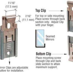 CRL Nickel Plated Adjustable Mirror Clip set for 1/4 in (6 mm) Straight Edge Glass - Package