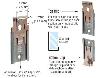 CRL Nickel Plated Adjustable Mirror Clip set for 1/4 in (6 mm) Straight Edge Glass - Package