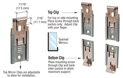 CRL Nickel Plated Adjustable Mirror Clip set for 1/4 in (6 mm) Straight Edge Glass - Package