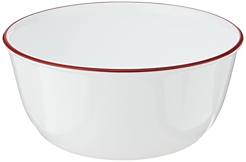 Corelle Vitrelle 28-Oz Bowl, Triple Layer Glass and Chip Resistant, Easy-to-Clean, Lightweight Round Bowl, Red Rim Band