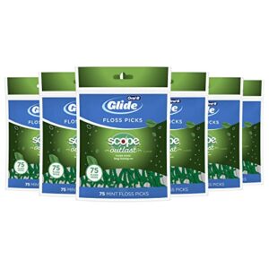 oral-b complete glide dental floss picks plus scope outlast, long lasting mint, 75 dental floss picks, green, older version, 450 count, pack of 6