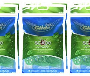 Oral-B Complete Glide Dental Floss Picks Plus Scope Outlast, Long Lasting Mint, 75 Dental Floss Picks, Green, Older Version, 450 Count, Pack of 6