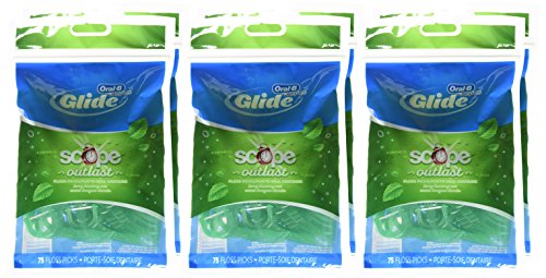 Oral-B Complete Glide Dental Floss Picks Plus Scope Outlast, Long Lasting Mint, 75 Dental Floss Picks, Green, Older Version, 450 Count, Pack of 6