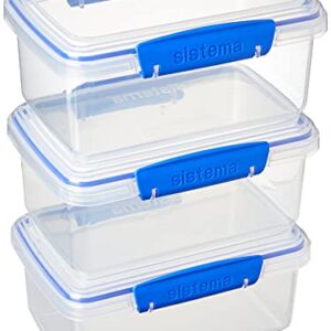 Sistema KLIP IT Rectangular Collection Food Storage Container, 33.8 oz./1.0 L, Clear/Blue, 3 Count