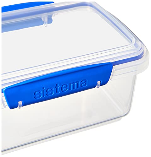 Sistema KLIP IT Rectangular Collection Food Storage Container, 33.8 oz./1.0 L, Clear/Blue, 3 Count