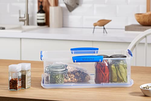 Sistema Large Food Storage Container with Lid for Lunch, Meal Prep, and Leftovers, Dishwasher Safe, 236oz, Clear/Blue