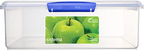 Sistema Large Food Storage Container with Lid for Lunch, Meal Prep, and Leftovers, Dishwasher Safe, 236oz, Clear/Blue