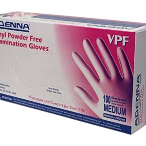 Adenna VPF235 l Vinyl Powder Free Exam Gloves (Translucent, Medium) Box of 100,3.5 mi