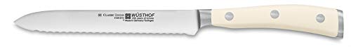 Wusthof Classic Ikon 5-Inch Serrated Utility Knife, Creme