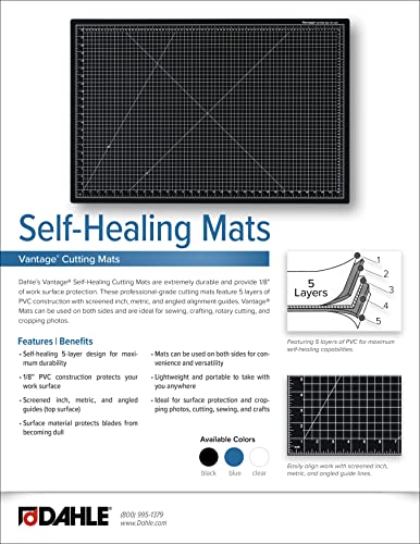 Dahle - 10671-12580 Vantage 10671 Self-Healing Cutting Mat, 12"x18", 1/2" Grid, 5 Layers for Max Healing, Perfect for Crafts & Sewing, Black