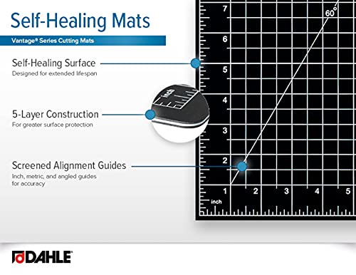 Dahle - 10671-12580 Vantage 10671 Self-Healing Cutting Mat, 12"x18", 1/2" Grid, 5 Layers for Max Healing, Perfect for Crafts & Sewing, Black