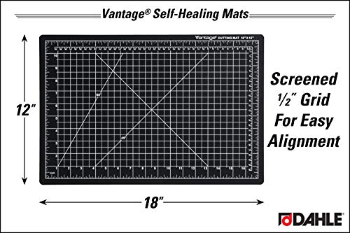 Dahle - 10671-12580 Vantage 10671 Self-Healing Cutting Mat, 12"x18", 1/2" Grid, 5 Layers for Max Healing, Perfect for Crafts & Sewing, Black